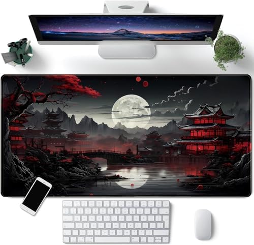 Japanese Samurai Gaming Mouse Pad, XXL Desk Mat with Moonlight ...
