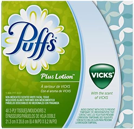 Puffs Plus Lotion with Vicks Facial Tissues, 1 Cube Box, 48 Tissues Per ...
