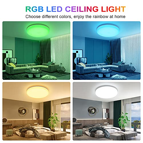 Oeegoo RGB Dimmable LED Flush Mount Ceiling Light with Remote, 3000K ...
