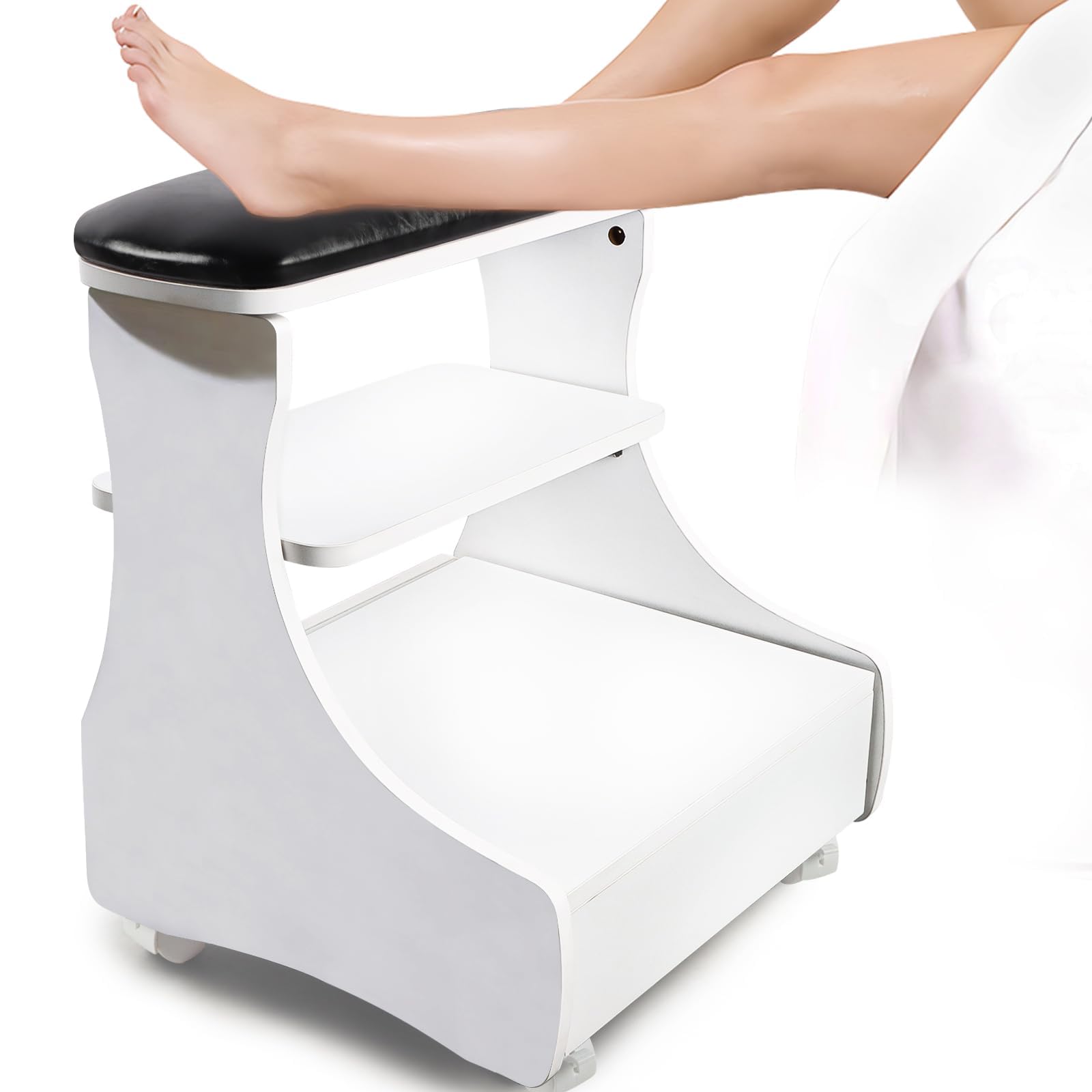Kalolary Pedicure Foot Rest, Manicure Foot Rest with Wheels PU Leather ...