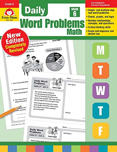 Evan-Moor Daily Word Problems, Grade 6, Homeschooling & Classroom Resource Workbook, Problem ...