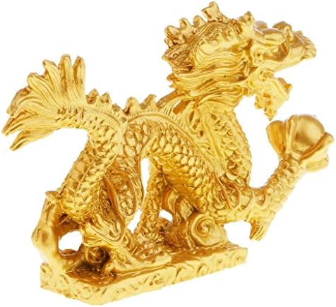 Feng Shui Golden Color Dragon Lucky and Success Statue Sculpture, 5inch ...