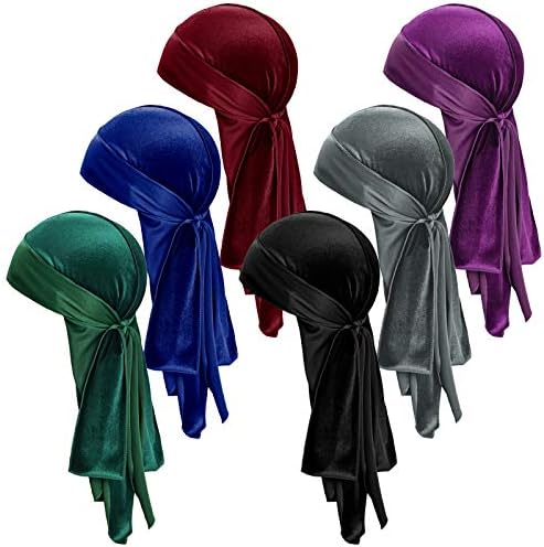 6 Pieces Velvet Durag Cap for Men and Women Soft Velvet Durag Headwraps ...