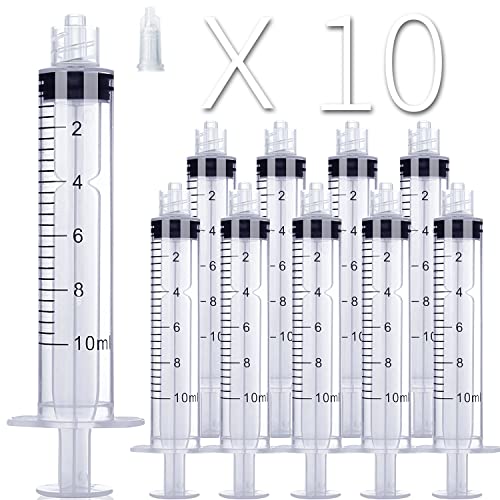 10 Pack 10ml/cc Plastic Luer Lock Syringe Large Syringes Without Needle, Individually Wrapped ...