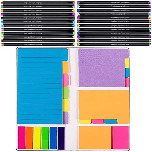 Large and Small Sticky Notes Set & 24 Fineliner Color Pens Set- 60 ...