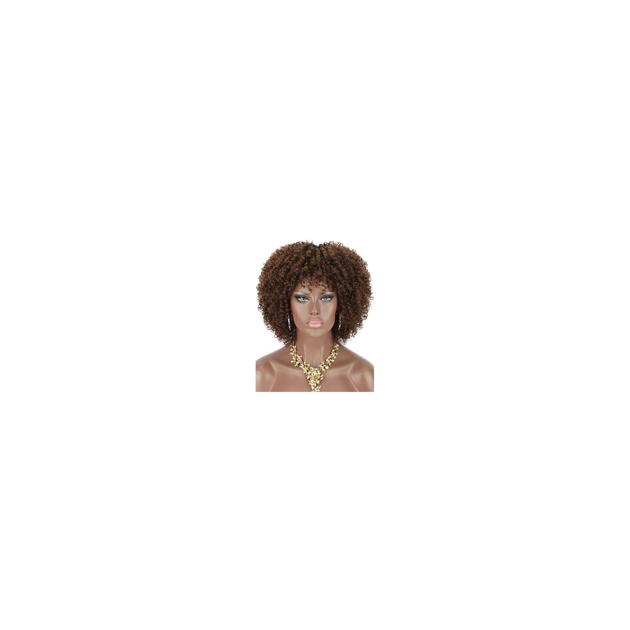 Kalyss Short Kinky Curly Wigs for Women Ombre Brown with Black Roots ...