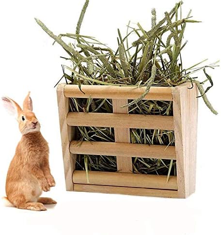 Rabbits Hay Feeder Rack,Wooden Wall-mountable Hay Manger for Small Pets ...