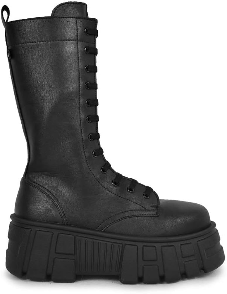 Altercore Iberis Springerstiefel Damen Hoch Plateau Schwarz Vegan Party ...