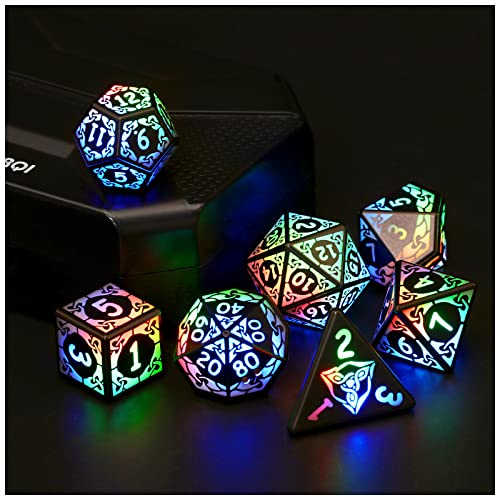 LED Dice Set of 7, DND Dice Rechargeable with Charging Box, Light Up ...