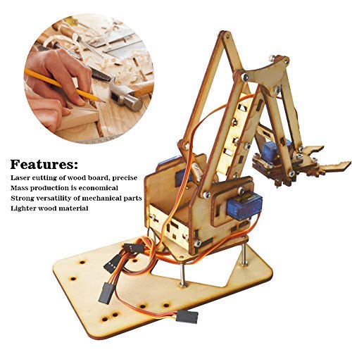 Keenso Robot Arm Kit, 4 DOF Wooden Robotic Arm Wood Robotic Mechanical ...