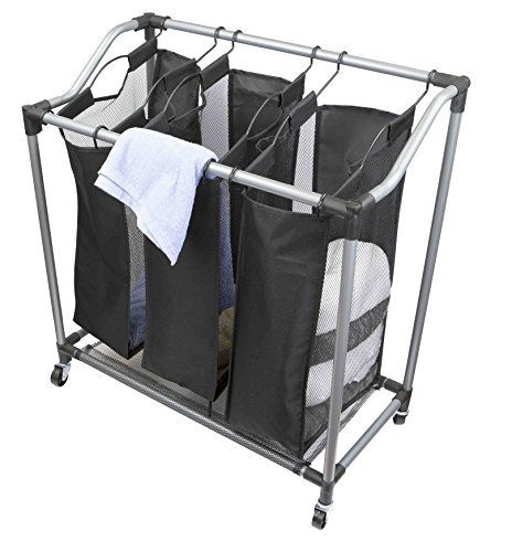 Sunbeam Heavy Duty Triple Laundry Hamper Sorter Rolling