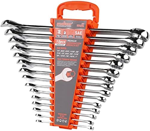 HORUSDY 15-Piece SAE Wrench Set, V Notch Premium Combination Wrenchs ...