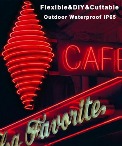 TOPAI 24V Red COB LED Strip Waterproof IP65 Outdoor 16.4ft Super Bright Dotless High Density ...