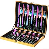 Amazon.com | 24-Piece Rainbow Color Flatware Set, Stainless Steel ...