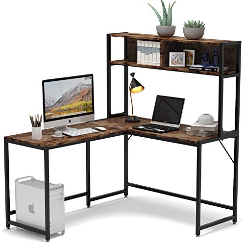 Tribesigns L-Shaped Desk with Hutch,55 Inch Corner Computer Desk Gaming ...