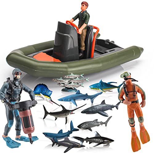 Submarine Toys Scuba Diver Toy Set Unable to Wing Up 14PCS Mini Shark ...