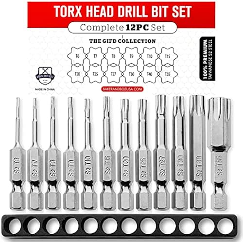 Baker and Bolt Torx Head Drill Bit Set - Premium12pc Set w/Storage Case ...