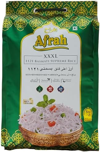 Afrah XXXL 1121 Supreme Basmati Rice - Extra Long Grain - 5 kg Pack ...