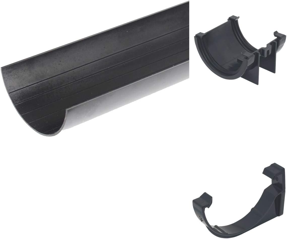 FloPlast Miniflo 76mm Gutter Pack Black 1 Metre Length with Gutter ...