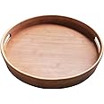 Amazon.com: Bamboo Wood Natural Round Serving Tray, Raised Edge, Food ...