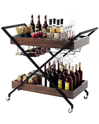 2-Tier Heavy Duty Bar Cart, Kitchen Island Rolling BBQ Drink Trolley ...