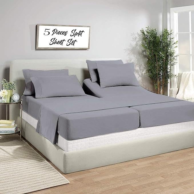 Split Queen Sheets- 5 Piece Adjustable Split Queen Sheets Sleep Number ...