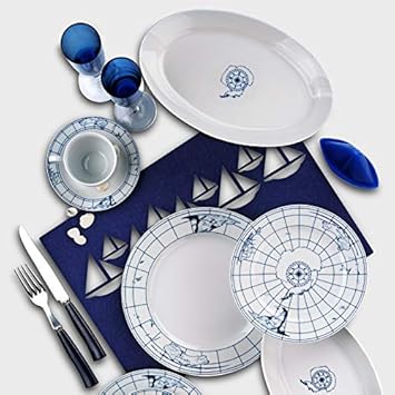 Amazon.com | Marine 24 Pieces Nautical Porcelain Dinnerware Set, Made ...
