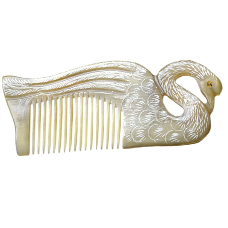 Wide Tooth Hair Comb Natural Ox Horn Comb Anti Static Comb Swan Shaped ...