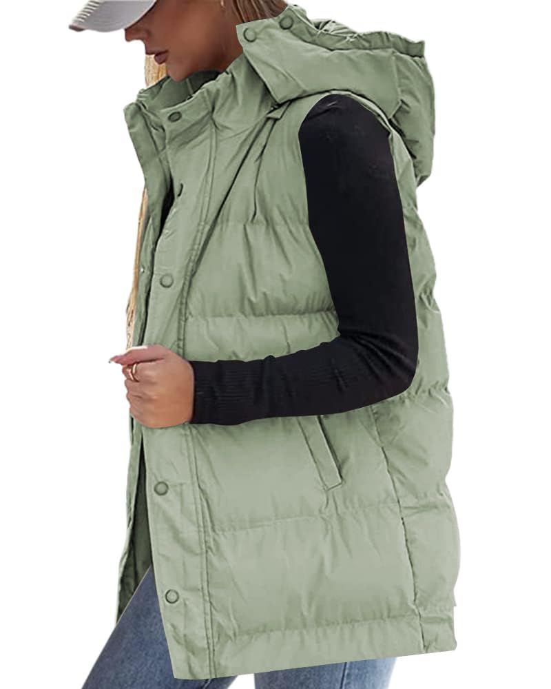 Grlasen Women's Short Cotton Padded Crop Vest Quilted Vest hooded Sleeveless Button Down puff ...