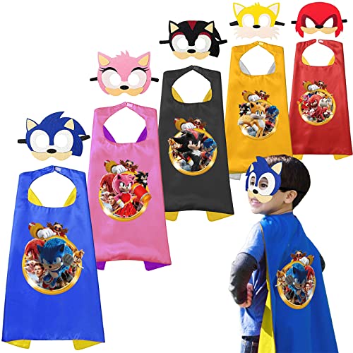 5 Sets Of Sonic Cloaks And Masks, Hedgehog Party Decoration Role ...