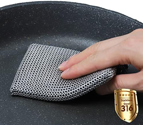 ERGONOW Cast Iron Cleaner Chainmail Scrubber -Fine Ring- 316 Stainless ...