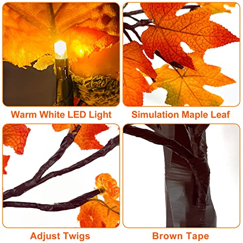 [ 2 Pack & Timer ] TURNMEON 24 Inch Fall Lighted Maple Tree ...