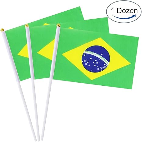Amazon.com: Brazil Flag Brazilian Small Stick Mini Hand Held Flags ...