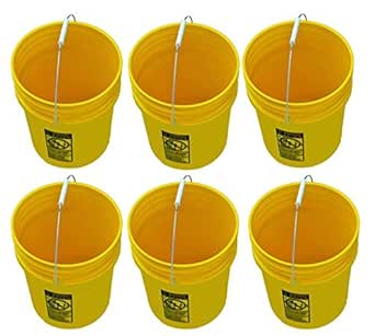 Amazon.com: 5 Gallon Yellow Buckets, Six (6) Pack | Plastic | Yellow ...