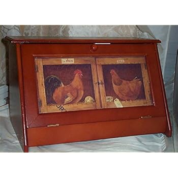 Amazon.com: Rooster Bread Box Bamboo Wood Country Farm Kitchen Roll Top ...