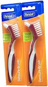 Amazon.com: Rexall Wide Head Denture Brush-Set of 2 (Dark Red/White ...
