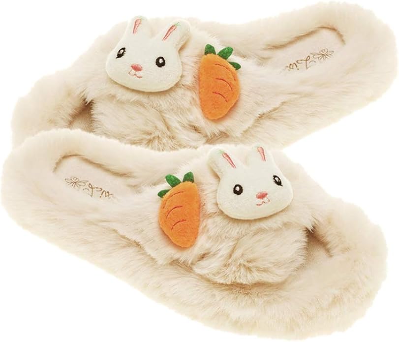 Amazon.com | Happyyami Fuzzy House Slippers Women Cross Band Slippers ...