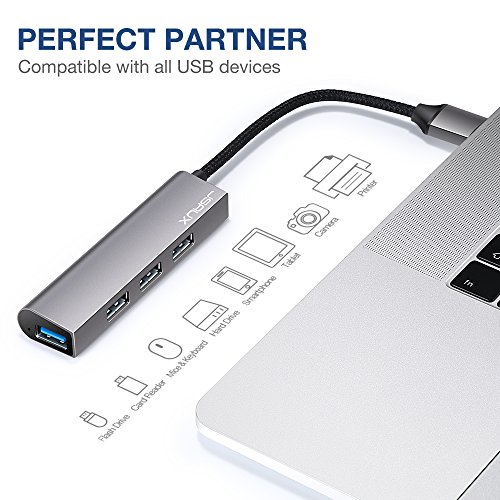 USB 4 Port 3.0 Hub, JSAUX Ultra Slim Aluminum High-Speed Data Transfer ...