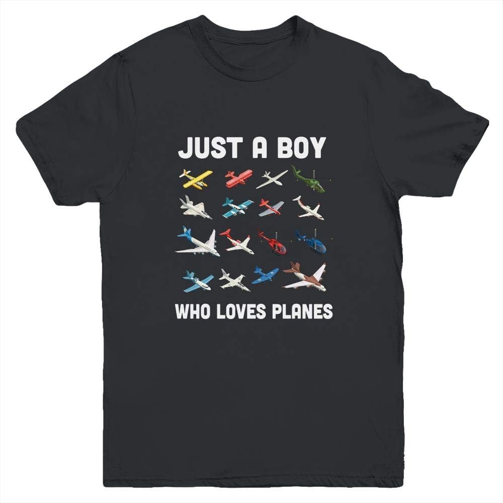 Amazon.com: TeesReal Just A Boy Who Loves Planes Shirt Kid Short Sleeve ...