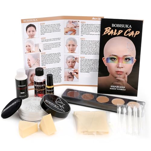 Bald Cap Halloween Makeup Kit for Men & Woman, Complete Bald Cap ...