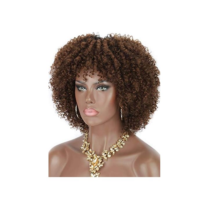 Kalyss Short Kinky Curly Wigs for Women Ombre Brown with Black Roots ...