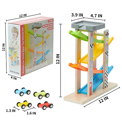 Woodenland Car Ramp Toy for Toddlers Wooden Car Race Track Toys with 4 ...