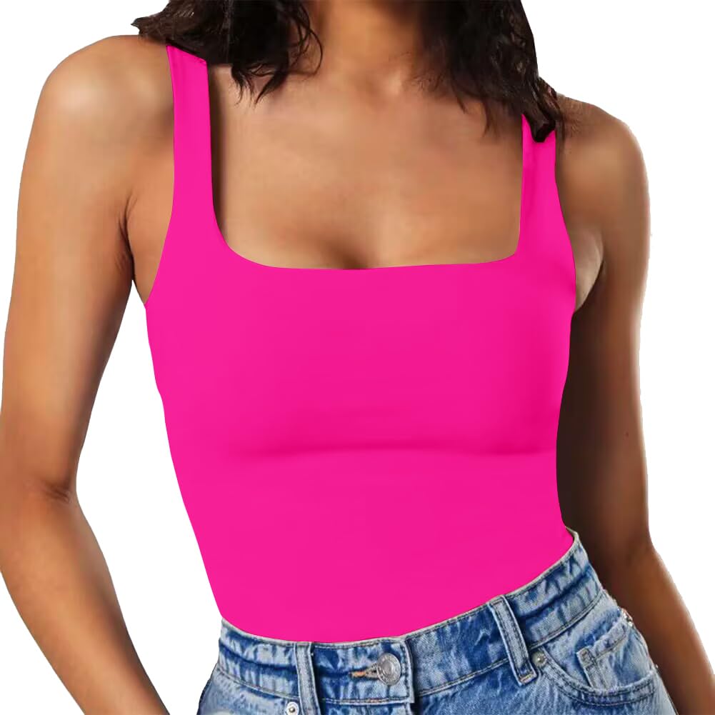 MISSJOY Women's Square Neck Double Lined Slim Fit Stretchy Seamless ...