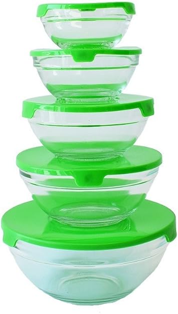 Juego De Recipientes Bowls De Vidrio 5 Piezas Con Tapa (Verde): Amazon ...