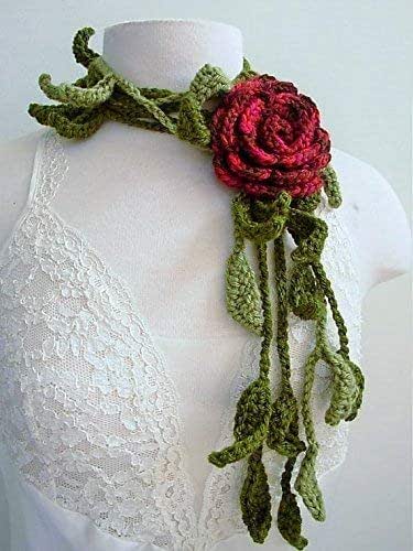 Amazon.com: Hand Crocheted Rose Flower Scarf: Handmade