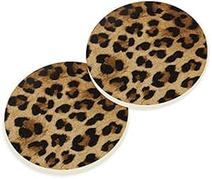 Amazon.com: Animal Leopard Print 2 Piece Ceramic Car Coaster Set ...