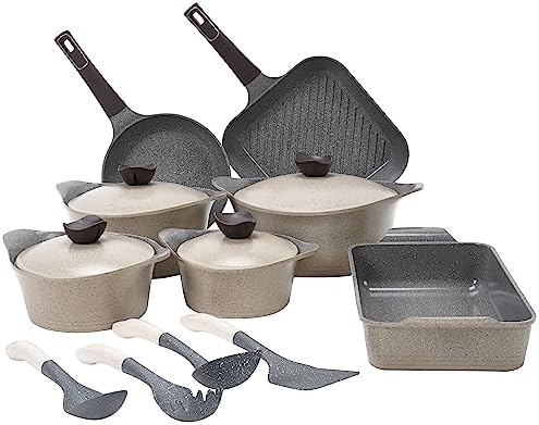 Neoflam Aeni Granite Cookware, Beige 15 Pieces 121092 price in Saudi ...