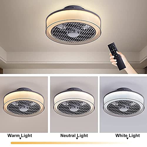 LHLYCLX Low Profile Ceiling Fan with Light, Modern Dimmable LED ...