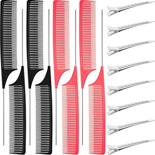 16 Pieces Foiling Parting Comb Highlighting Comb Rat Tail Hair Comb ...