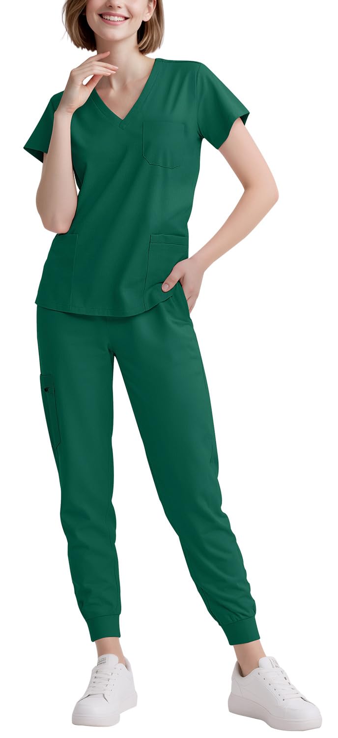 Eadflie Scrubs for Women Set - 8-Pocket V-Neck Scrub Uniform, Stretch ...